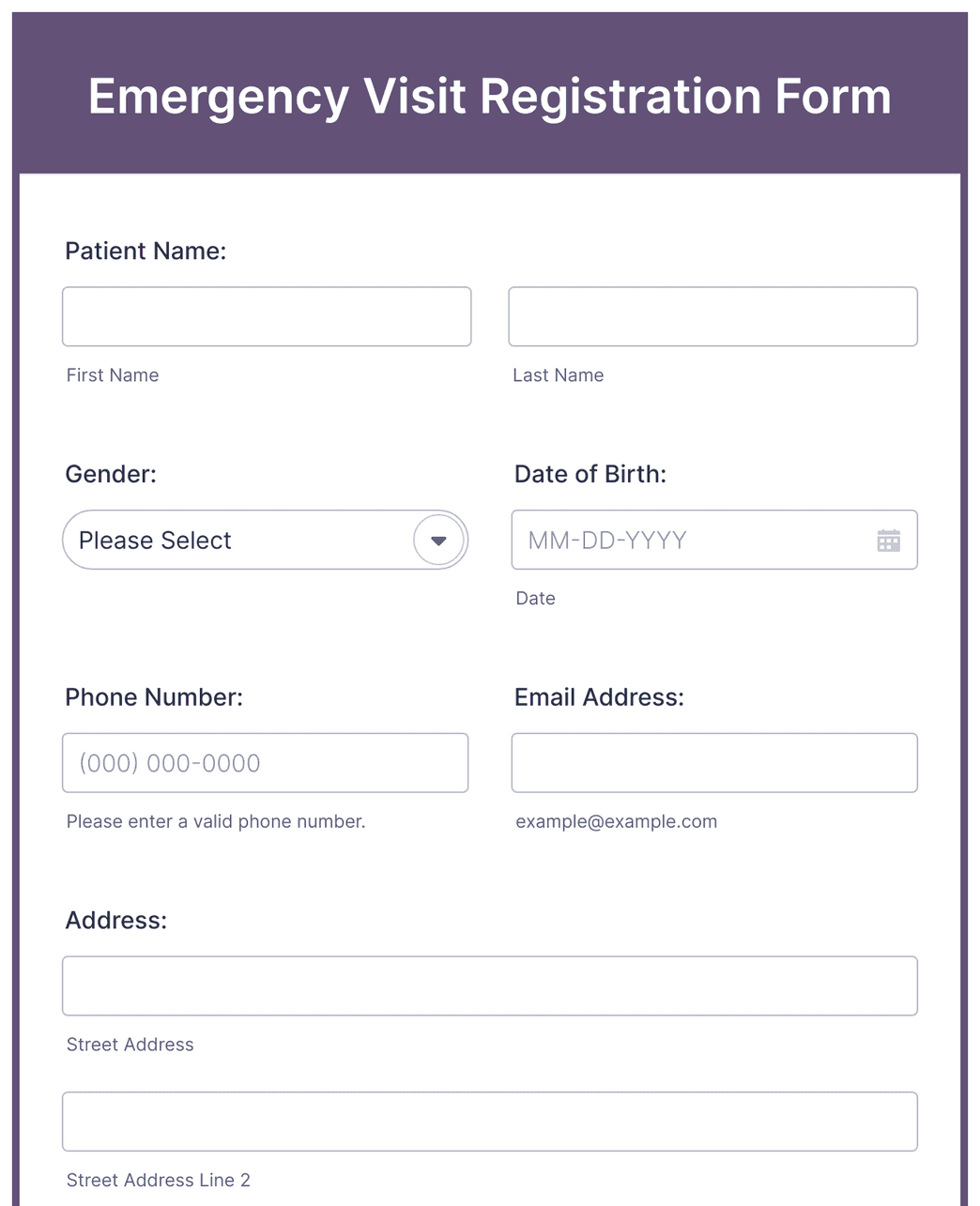 Emergency Visit Registration Form Template | Jotform