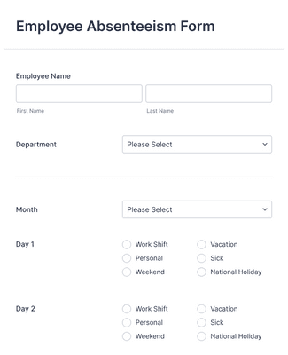 Employee Absenteeism Form Template | Jotform
