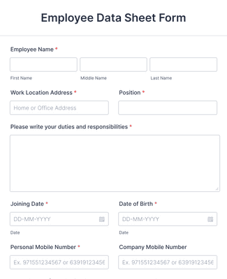 Employee Data Sheet Form Template | Jotform