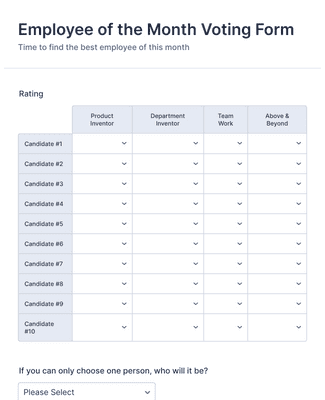 Employee of the Quarter Voting Form Template | Jotform