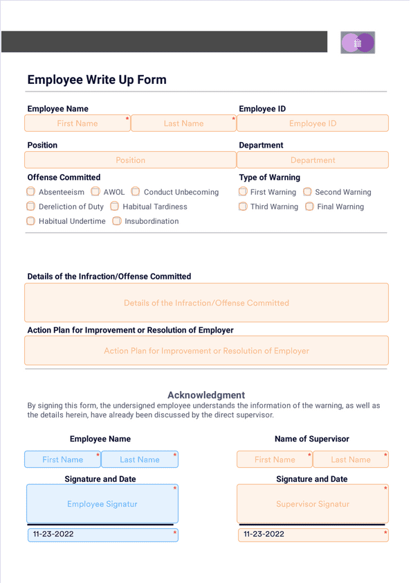 Employee Write Up Form - Sign Templates | Jotform