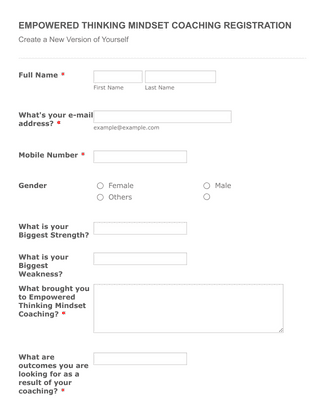 EMPOWERED THINKING MINDSET COACHING REGISTRATION Form Template | Jotform