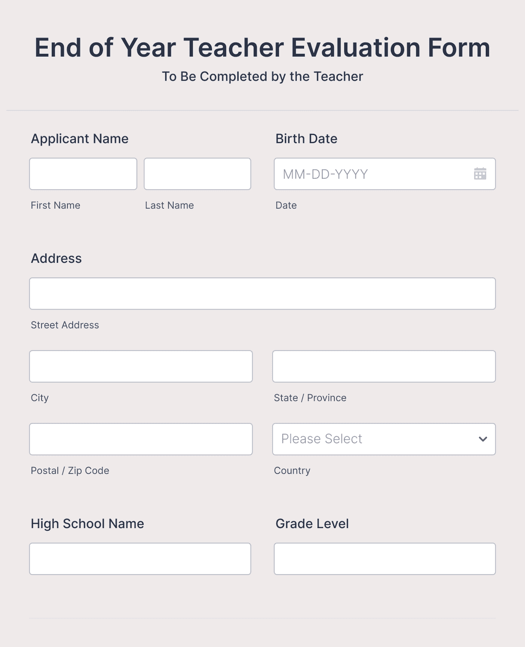 End of Year Teacher Evaluation Form Template | Jotform