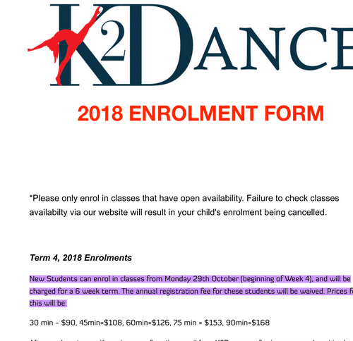 Enrolment Form Dance Form Template | Jotform