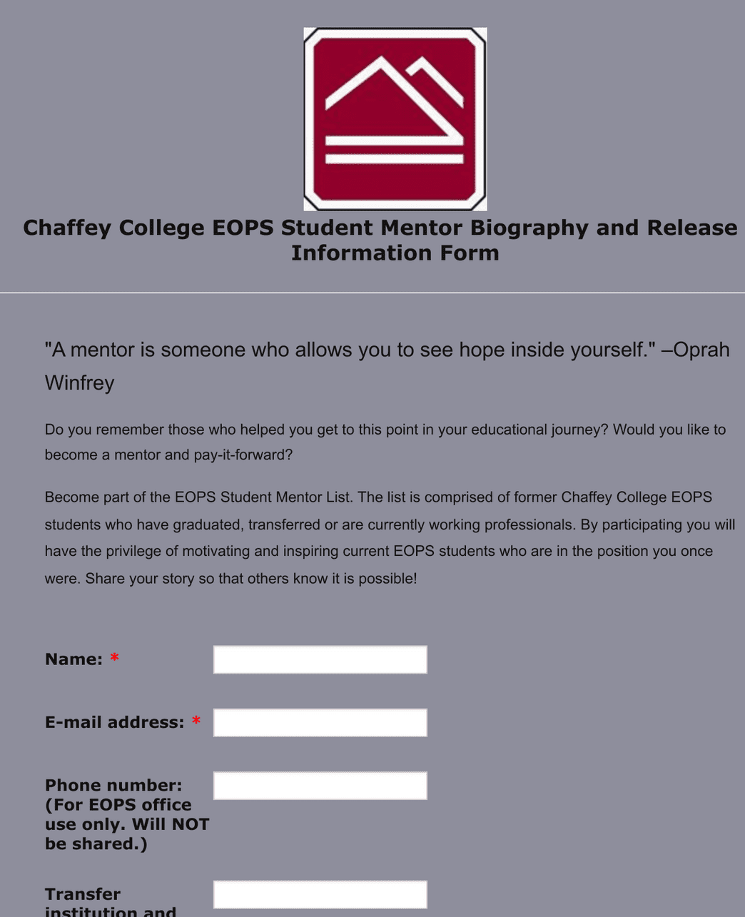 EOPS (Extended Opportunity Programs and Services) Form Template | Jotform