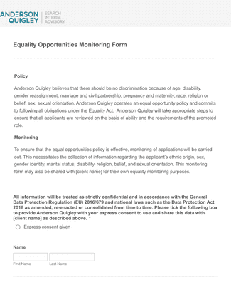 Equal Opportunity Monitoring Form Template | Jotform