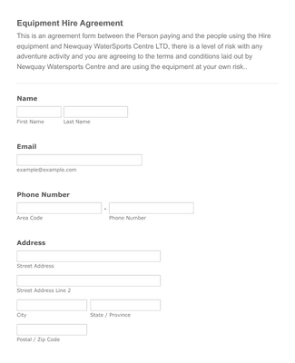 Equipment Hire Agreement Form Template | Jotform