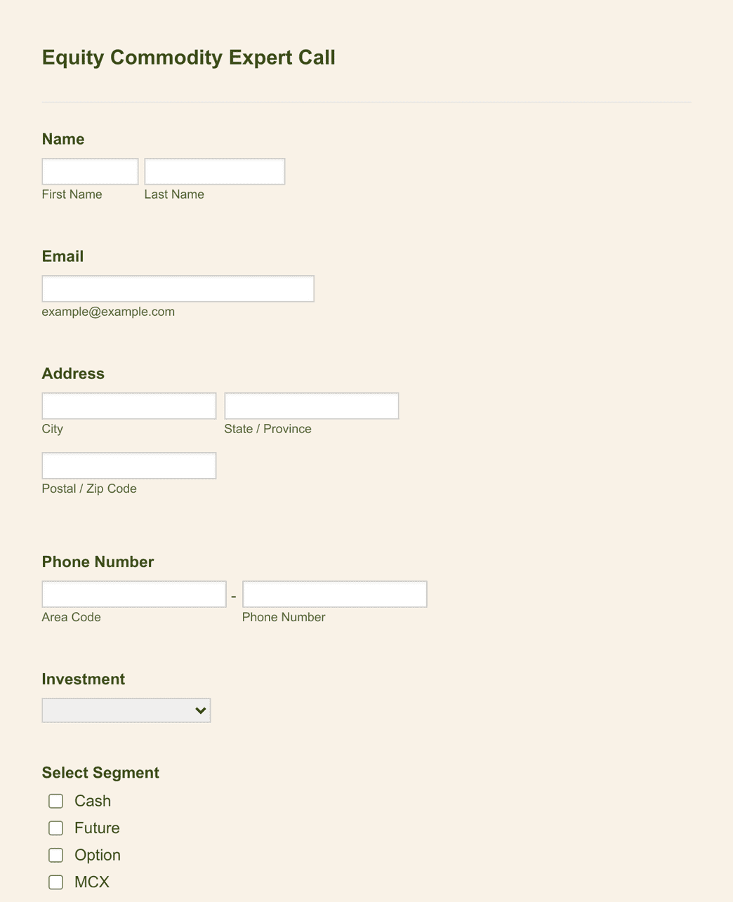 Equity Commodity Expert Call Form Template | Jotform