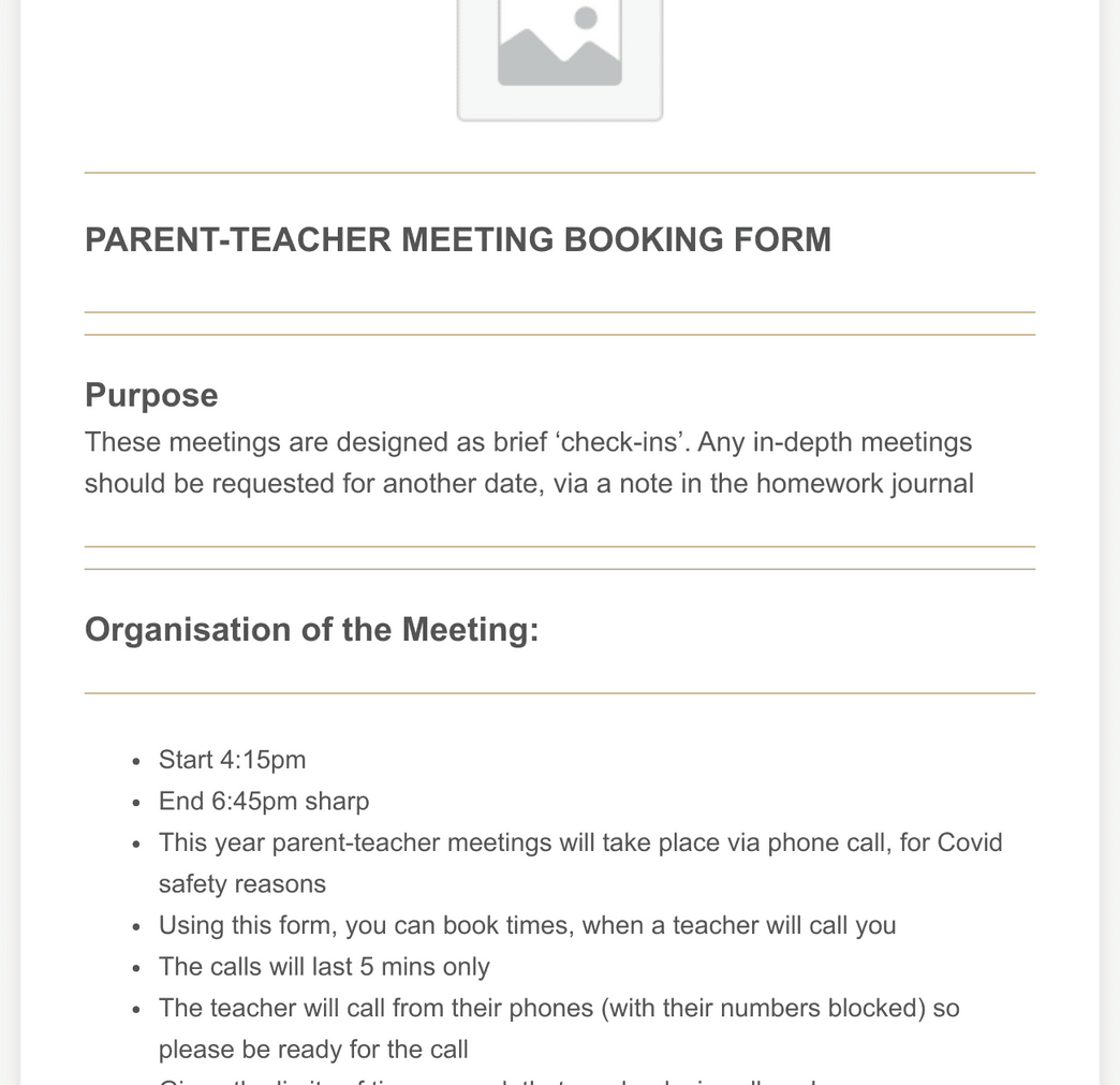 ET Parent-Teacher meeting Booking Form Template | Jotform