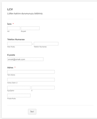 Etkinlik LCV Form Şablonu | Jotform