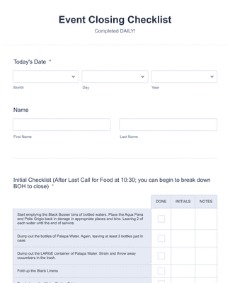 Event Closing Checklist Form Template | Jotform