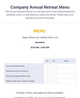 Event Menu Form Template | Jotform