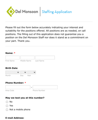 Staff Application Form Template | Jotform