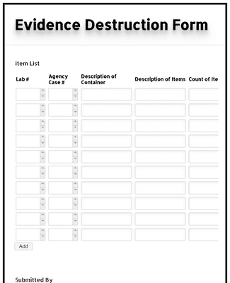 Evidence Destruction Form Template | Jotform