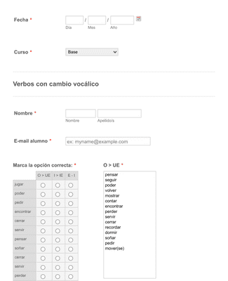Examen Verbos Con Cambio Vocálico Plantilla de formulario | Jotform