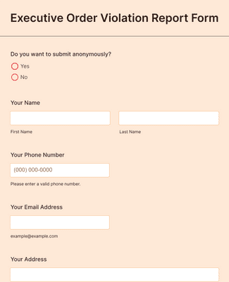 Executive Order Violation Report Form Template | Jotform