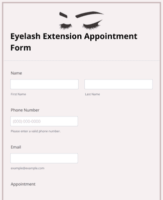 Eyelash Extension Appointment Form Template | Jotform