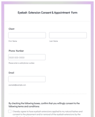 Eyelash Extension Consent & Appointment Form Template | Jotform