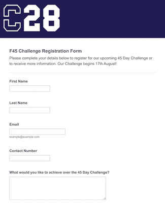 F45 Challenge Registration Form Template | Jotform
