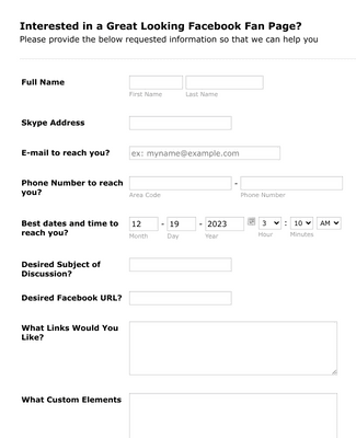 Facebook Fan Page Setup Request Form Template | Jotform