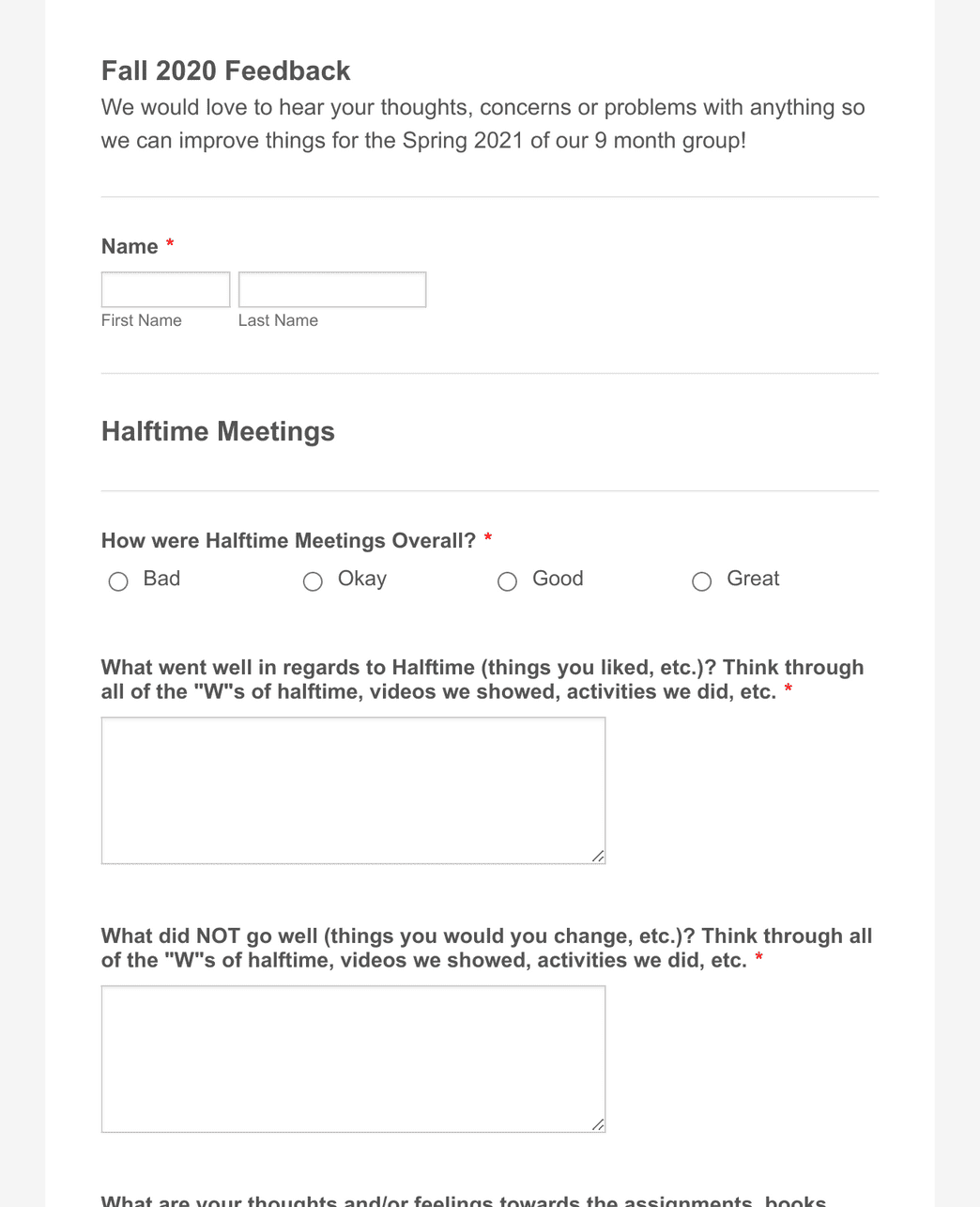 Fall 2020 Feedback Form Template | Jotform