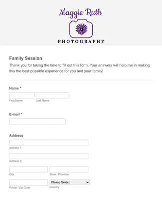 Family Photograph Session Questionnaire Form Template | Jotform