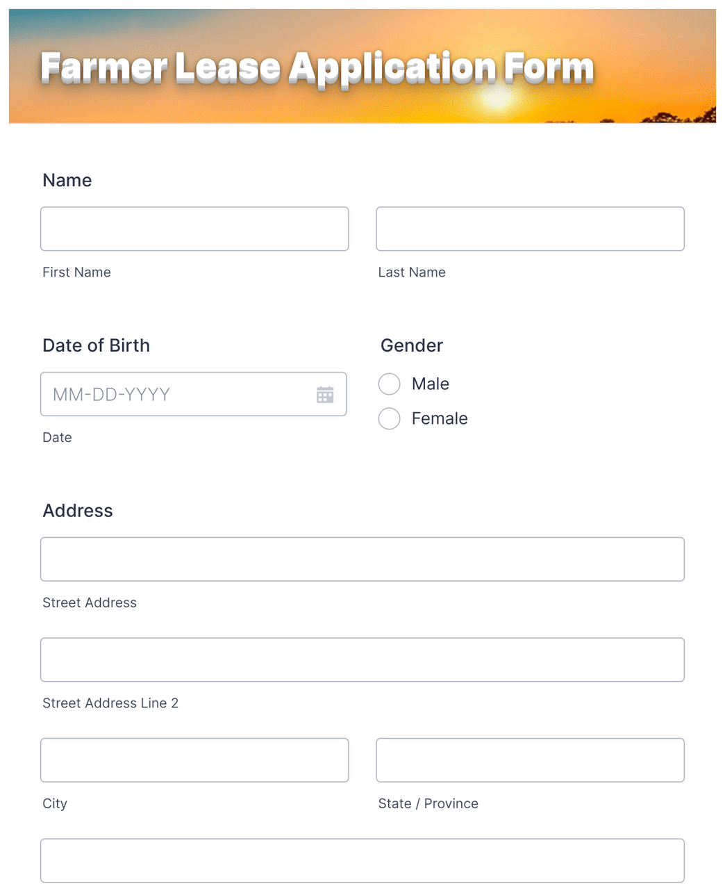 Farmer Lease Application Form Template | Jotform