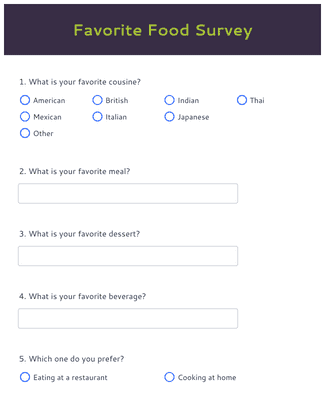 Favorite Food Survey Form Template | Jotform