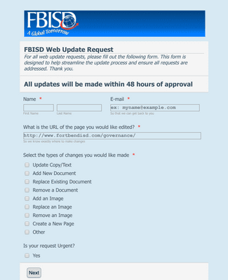 FBISD Web updates Form Template | Jotform