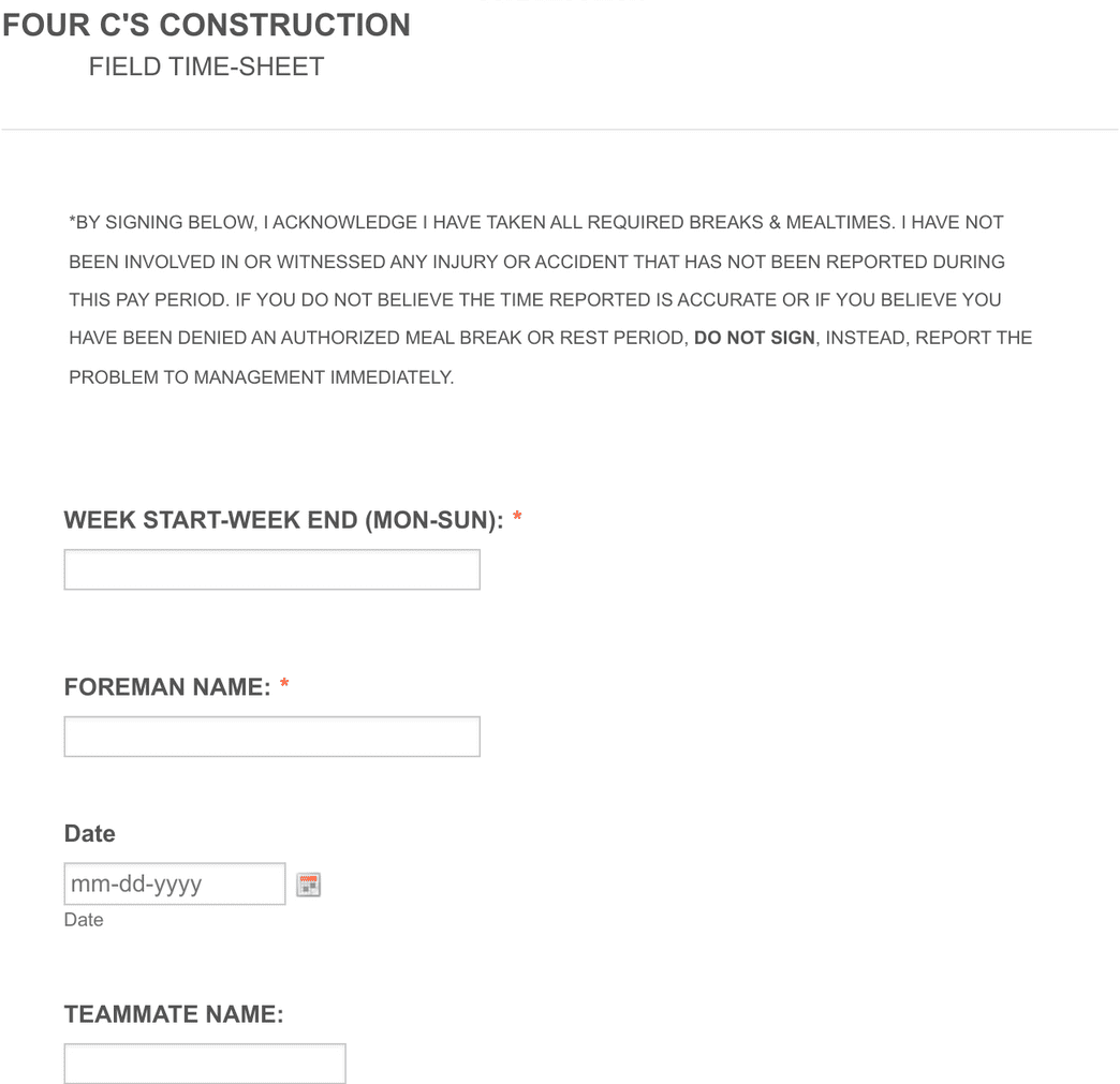 FCC Time Sheet Form Template | Jotform