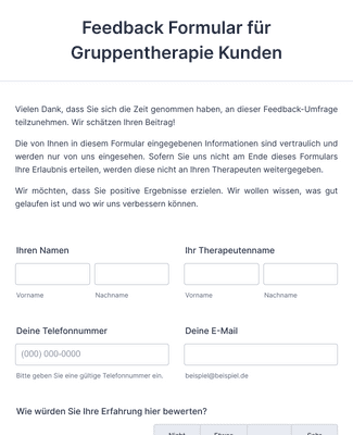 Feedback Formular für Gruppentherapie Kunden Formularvorlage | Jotform
