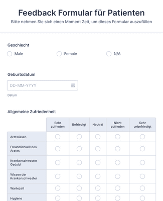 Feedback Formular für Patienten Formularvorlage | Jotform