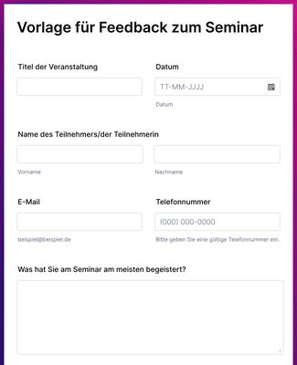 Vorlage für Feedback zum Seminar Formularvorlage | Jotform