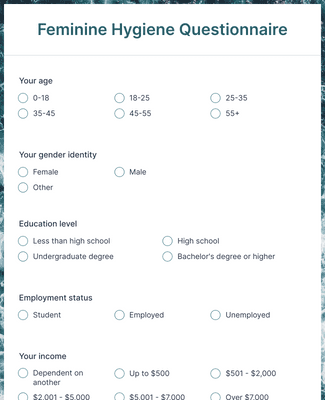 Feminine Hygiene Questionnaire Form Template | Jotform