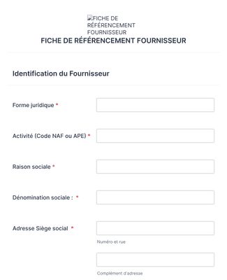 FICHE DE RÉFÉRENCEMENT FOURNISSEUR Modèle du formulaire | Jotform