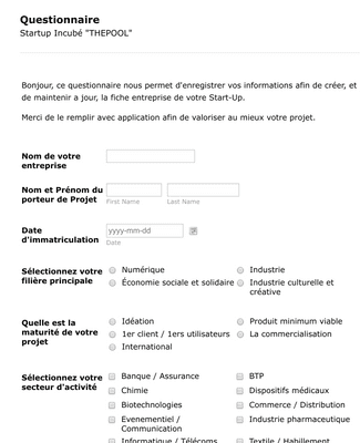 Fiche Entreprise StartUp Modèle du formulaire | JotForm