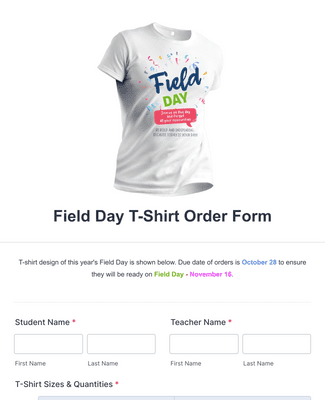 Field Day T-Shirt Order Form Template | Jotform