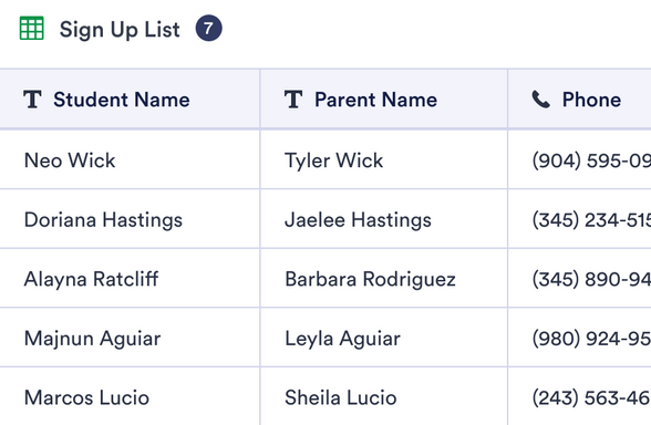 Field Trip Sign Up Sheet Template | JotForm Tables