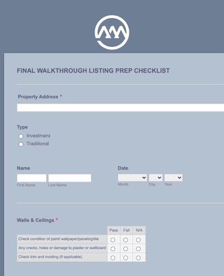 Final Walkthrough Checklist Form Template | Jotform