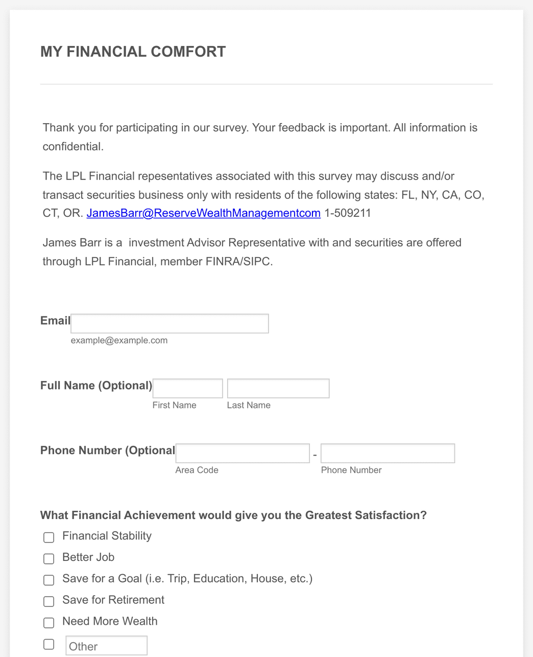 Financial Comfort Survey Form Template | Jotform