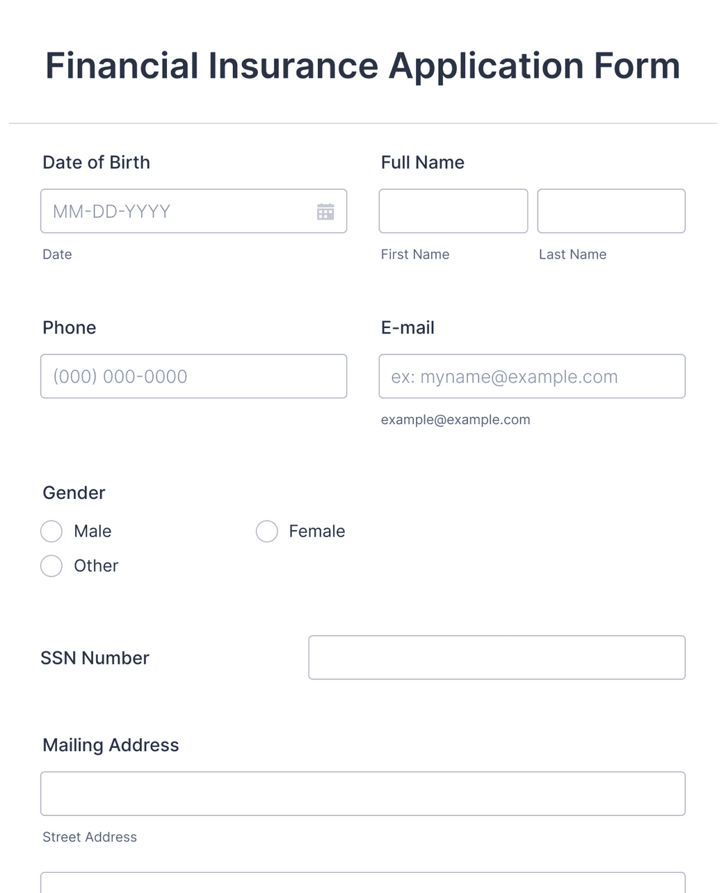 Financial Insurance Application Request Form Template | Jotform