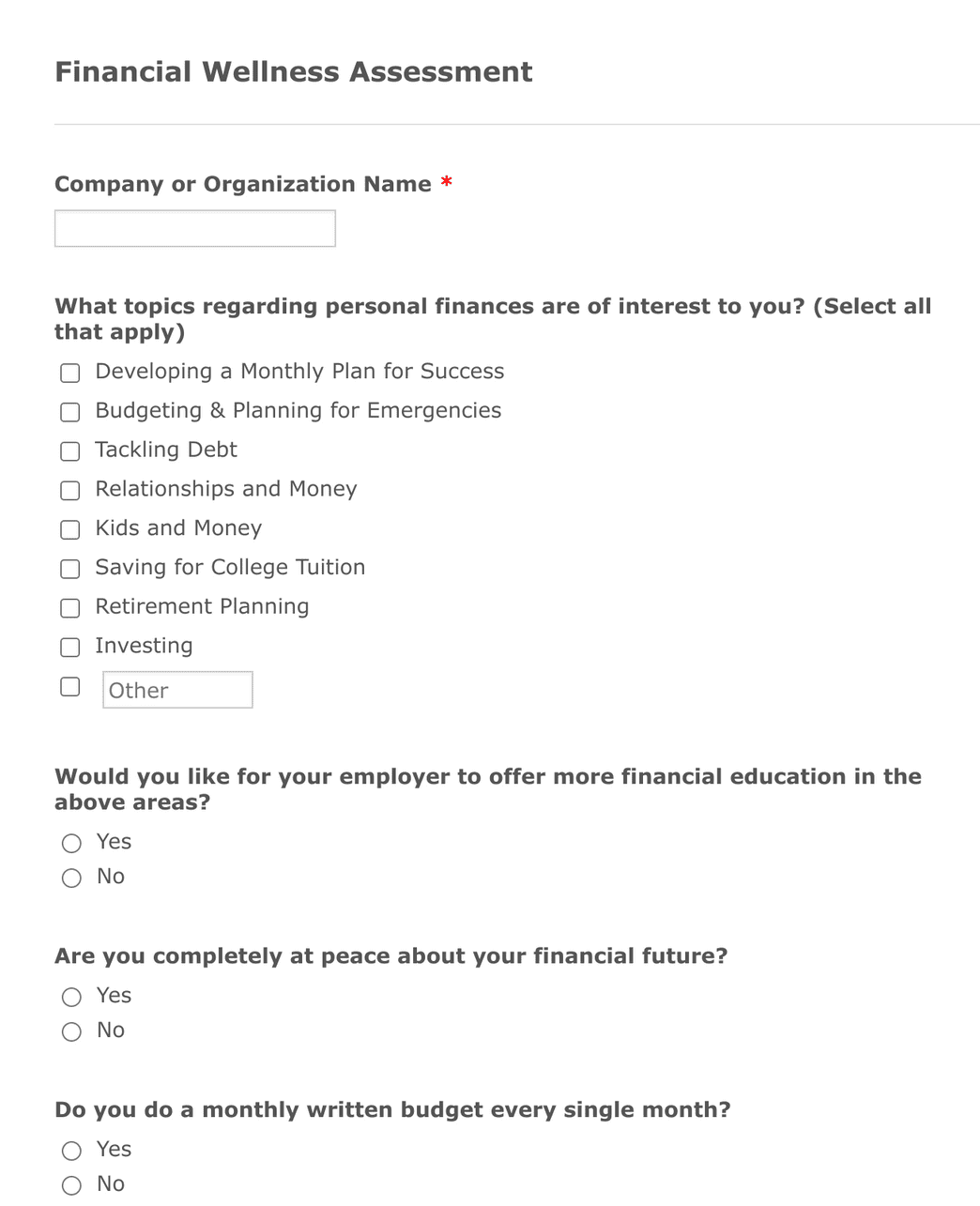 Financial Wellness Assessment Form Template | Jotform