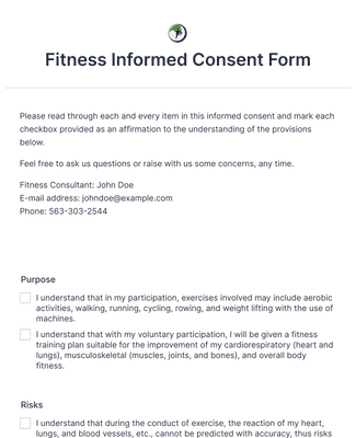 Fitness Informed Consent Form Template | Jotform