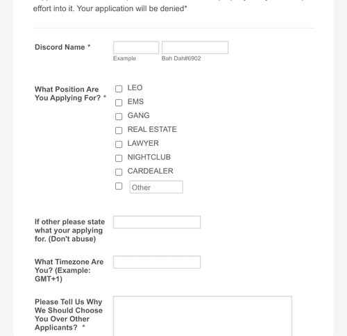 fivem application form AcerRP Form Template | Jotform
