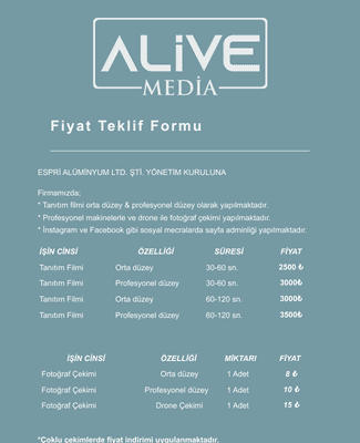 Fiyat Teklif Form Şablonu | Jotform
