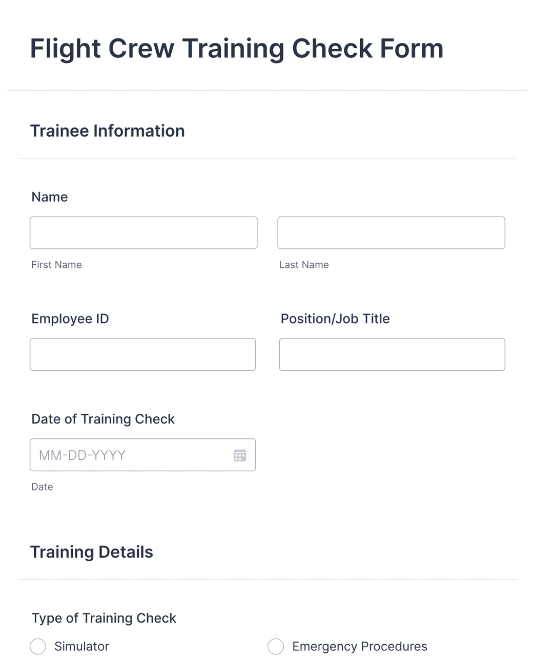 Flight Crew Training Check Form Template | Jotform