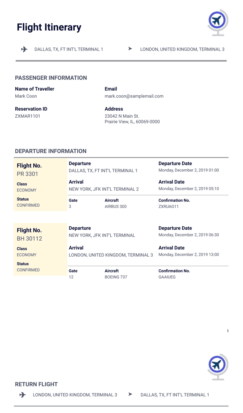 Flight Itinerary Template PDF Templates Jotform Flight Itinerary Template PDF Templates Jotform