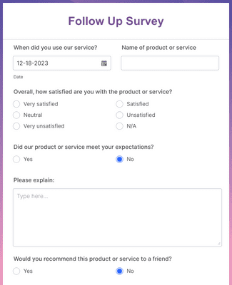 Follow Up Survey Form Template | Jotform