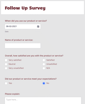 Follow Up Survey Form Template | JotForm
