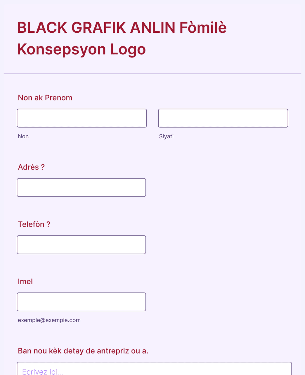 Fòmilè Konsepsyon Logo Modèle du formulaire | Jotform